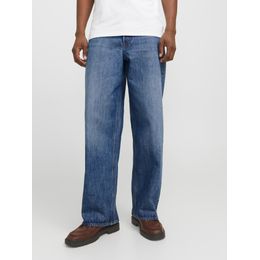 Jack & Jones Weite Jeans JACK & JONES "JJIDAVE JJCOOPER AM 368/868/888 NOOS", Herren, Gr. 34, L&auml;nge 32, blau (blau denim), Denim/Jeans, Obermaterial: 100% Baumwolle, Abriebeffekte, weit kn&ouml;chellang, Jeans