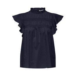 R&uuml;schentop Only "ONLKATTI S/S DOBBY TOP WVN NOOS", Damen, Gr. L, night sky, Web, Obermaterial: 100% Baumwolle, unifarben, regular fit normal, Rundhals, R&uuml;schen, Tops R&uuml;schentop, Baumwolle, regular fit