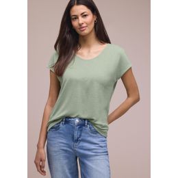 T-Shirt Street One, Damen, Gr. 40, mint leaf, Stoff, 80% Polyester, 20% Viskose, unifarben, normal normal, V-Ausschnitt, abgesteppt, Shirts T-Shirt, Jersey