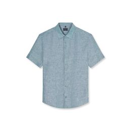 Kurzarmhemd OLYMP "OLYMP Casual, regular fit, Kent", Herren, Gr. L, Normaler Arm, smaragd, 100% Leinen, Hemden