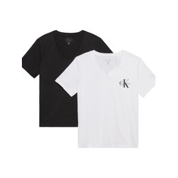 T-Shirt Calvin Klein Jeans "MONOLOGO VNK 2PACK TEE", Damen, Gr. S (38), schwarz (schwarz, wei&szlig;), Single Jersey, Obermaterial: 100% Baumwolle, unifarben, klassisch normal, V-Ausschnitt, eingesetzt abgesteppte Kante, Shirts T-Shirt, Logoschriftzug