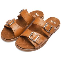 Pantolette Ara "ELBA", Damen, Gr. 40, braun (cognac), Glattleder, unifarben, Schuhe Pantolette, Blockabsatz, Schlupfschuh mit kleinen Nieten verziert, G-Weite (=weit)