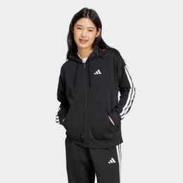 Kapuzensweatshirt adidas Sportswear "W 3S FL FZ HD", Damen, Gr. S, schwarz-wei&szlig; (schwarz, wei&szlig;), Obermaterial: 55% Baumwolle, 36% Polyester, 9% Viskose, normal, Rundhals, angesetztes B&uuml;ndchen, Sweatshirts