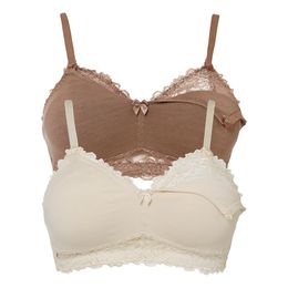 Still-BH bonprix, Damen, Gr. 75, Cup C, braun (creme, mattbraun), Obermaterial: 95% Baumwolle, 5% Elasthan. Futter: 95% Baumwolle, 5% Elasthan. Spitze: 93% Polyamid, 7% Elasthan, BHs Still-BH, im praktischen Doppelpack, mit Clip-Verschluss zum einfachen &Ouml;ffnen