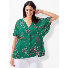 Druckbluse Inspirationen, Damen, Gr. 42, gr&uuml;n (smaragd, gemustert), 100% Viskose, gebl&uuml;mt, gemustert, Rundhals, Blusen Druckbluse