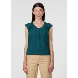 V-Shirt Ragwear "SALTTY", Damen, Gr. L, gr&uuml;n (ocean gr&uuml;n), Web, Obermaterial: 100% Viskose, unifarben, normal, V-Ausschnitt, Shirts, Viskose mit Gummizug am Saum und Knopfleiste