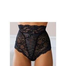 High-Waist-Slip Petite Fleur Gold, Damen, Gr. 32/34, schwarz, Spitze, Obermaterial: 90% Polyamid, 10% Elasthan, k&ouml;rpernah, Unterhosen, mit Spitze und Schn&uuml;rung