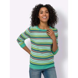 Ajourpullover Classic Basics "Ajour-Pullover", Damen, Gr. 48, blau (blaugr&uuml;n, ecru, geringelt), 100% Polyacryl, gemustert, gestreift, Pullover