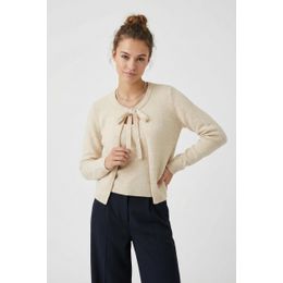 Strickjacke Only "ONLJESSIE LS ONE STRING CARDIGA KNT", Damen, Gr. S, beige (pumice stone detail:melange), Strick, Obermaterial: 35% Polyester, 30% Nylon, 25% Polyacryl, 7% Wolle, 3% Elasthan, meliert, normal, Rundhals, Strickjacken Strickjacke
