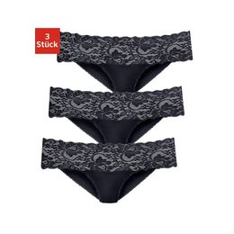 Brasilslip Vivance, Damen, Gr. 44/46, schwarz, Single Jersey, Obermaterial: 95% Baumwolle, 5% Elasthan. Spitze: 93% Polyamid, 7% Elasthan (LYCRA), unifarben, bequem, Unterhosen, aus elastischer Baumwolle mit floraler Spitze