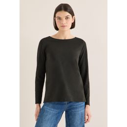 Langarmshirt Cecil, Damen, Gr. XL (44), raw khaki, Web, 100% Baumwolle, unifarben, normal normal, U-Boot-Ausschnitt, abgesteppt, Shirts Langarmshirt, aus reiner Baumwolle