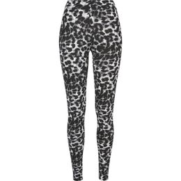 Leggings Urban Classics "Urban Classics Damen Ladies Soft AOP Leggings", Damen, Gr. 4XL, US-Gr&ouml;&szlig;en, schwarzleo, 85% Polyester, 15% Elasthan, skinny fit, Hosen Leggings