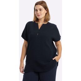 Longbluse sheego, Damen, Gr. 50, tiefblau, 100% Baumwolle, unifarben, Rundhals, Blusen Longbluse