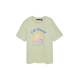 V&eacute;ro Moda T-Shirt VERO MODA "VMNINNA MIA SS TOP BOX JRS", Damen, Gr. L, beige (fog gr&uuml;n print:lets travel), Jersey, Obermaterial: 100% Baumwolle, bedruckt, normal, Rundhals, Shirts T-Shirt, Baumwolle, R&uuml;ckenprint