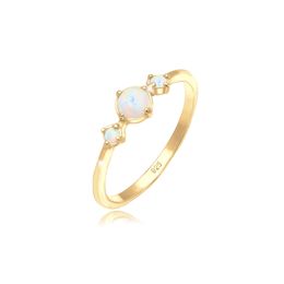 Fingerring Elli "Opal Rund Trio Vintage 925er Silber" Gr. 52, gold, Fingerringe, Damen, 52mm,mit Steinen, Silber 925 (Sterlingsilber), 1,5mm, Fingerring