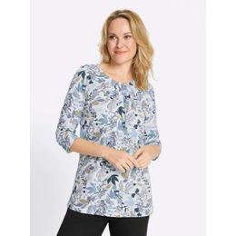 Longshirt Classic Basics "Longshirt", Damen, Gr. 56, taubenblau, ecru, bedruckt, 100% Baumwolle, gebl&uuml;mt, gemustert, Rundhals, Shirts Longshirt