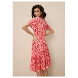 Jerseykleid Tamaris, Damen, Gr. 42, N-Gr, pink gemustert, Single Jersey, Obermaterial: 95% Viskose, 5% Elasthan, Rautenmuster, bedruckt, figurumspielend mini, V-Ausschnitt, Fl&uuml;gel&auml;rmel R&uuml;schen, Kleider Jerseykleid, mit femininen, verspielten Design, aus elastischer Viskosemischung