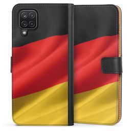 DeinDesign Galaxy A12 Handy Klapph&uuml;lle Handyh&uuml;lle aus Kunst Leder schwarz Flip Case Flags Flag Germany Sideflip mit langer Lasche
