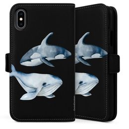 DeinDesign iPhone X Handy Klapph&uuml;lle Handyh&uuml;lle aus Kunst Leder schwarz Flip Case Wale Water Colour Ocean Sideflip mit langer Lasche