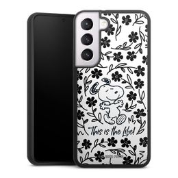 DeinDesign Galaxy S22 Handy Gallery Case Handyh&uuml;lle 9H Geh&auml;rtetes Glas R&uuml;ckseite H&uuml;lle Peanuts Flowers Snoopy Gallery Case