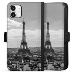 DeinDesign iPhone 11 Handy Klapph&uuml;lle Handyh&uuml;lle aus Kunst Leder schwarz Flip Case France Paris Eiffeltour Sideflip mit Lasche