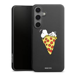 DeinDesign Galaxy S25+ Handy Premium Silikon H&uuml;lle Handyh&uuml;lle schwarz Case Peanuts Pizza Snoopy Silikon Premium Case