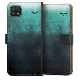 DeinDesign Galaxy A22 5G Handy Klapph&uuml;lle Handyh&uuml;lle aus Kunst Leder schwarz Flip Case Turquoise Water Fish Sideflip mit langer Lasche