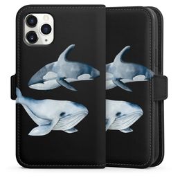 DeinDesign iPhone 11 Pro Handy Klapph&uuml;lle Handyh&uuml;lle aus Kunst Leder schwarz Flip Case Wale Water Colour Ocean Sideflip mit Lasche
