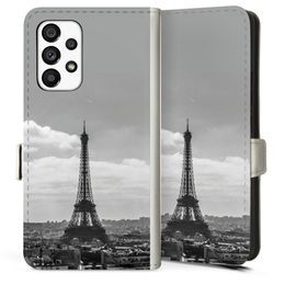 DeinDesign Galaxy A53 5G Handy Klapph&uuml;lle Handyh&uuml;lle aus Kunst Leder wei&szlig; Flip Case Eiffeltour Paris France Sideflip mit Lasche