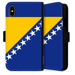 DeinDesign iPhone X Handy Klapph&uuml;lle Handyh&uuml;lle aus Kunst Leder schwarz Flip Case Bosnia Flag Sideflip mit langer Lasche