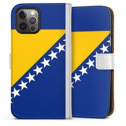 DeinDesign iPhone 12 Pro Max Handy Klapph&uuml;lle Handyh&uuml;lle aus Kunst Leder wei&szlig; Flip Case Bosnia Flag Sideflip mit Lasche