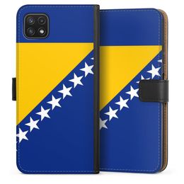 DeinDesign Galaxy A22 5G Handy Klapph&uuml;lle Handyh&uuml;lle aus Kunst Leder schwarz Flip Case Flag Bosnia Sideflip mit langer Lasche