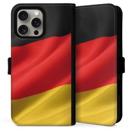 DeinDesign iPhone 16 Pro Handy Klapph&uuml;lle Handyh&uuml;lle aus Kunst Leder schwarz Flip Case Flags Flag Germany Sideflip mit Lasche