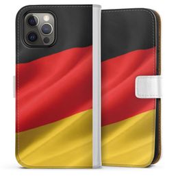 DeinDesign iPhone 12 Pro Max Handy Klapph&uuml;lle Handyh&uuml;lle aus Kunst Leder wei&szlig; Flip Case Germany Flags Flag Sideflip mit Lasche