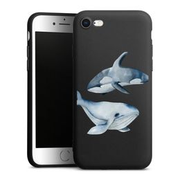 DeinDesign iPhone SE (2020) Handy Premium Silikon H&uuml;lle Handyh&uuml;lle schwarz Case Water Colour Ocean Wale Silikon Premium Case