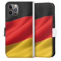 DeinDesign iPhone 12 Pro Handy Klapph&uuml;lle Handyh&uuml;lle aus Kunst Leder wei&szlig; Flip Case Flags Flag Germany Sideflip mit Lasche