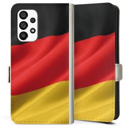 DeinDesign Galaxy A53 5G Handy Klapph&uuml;lle Handyh&uuml;lle aus Kunst Leder wei&szlig; Flip Case Flags Flag Germany Sideflip mit Lasche