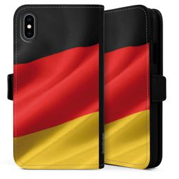 DeinDesign iPhone X Handy Klapph&uuml;lle Handyh&uuml;lle aus Kunst Leder schwarz Flip Case Germany Flags Flag Sideflip mit langer Lasche