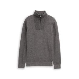 Tom Tailor Denim Herren Troyer Strickpullover aus Baumwolle, schwarz, Meliert, Gr. XS