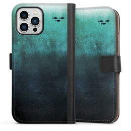 DeinDesign iPhone 13 Pro Max Handy Klapph&uuml;lle Handyh&uuml;lle aus Kunst Leder schwarz Flip Case Turquoise Water Fish Sideflip mit langer Lasche