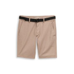 Tom Tailor Denim Herren TTREGULAR Chino Shorts mit G&uuml;rtel, beige, Uni, Gr. L