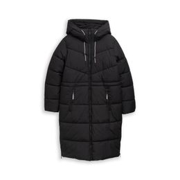 Tom Tailor Denim Damen Puffer-Mantel mit Kapuze, schwarz, Uni, Gr. XXL