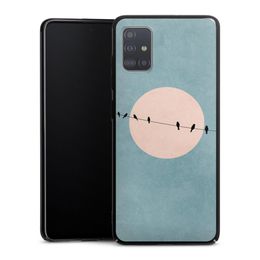DeinDesign Galaxy A51 Handy Hard Case Schutzh&uuml;lle schwarz Smartphone Backcover Bird Turquoise Moon Hard Case