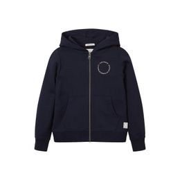 Tom Tailor Jungen Hoodie Sweatjacke mit Print, blau, Uni, Gr. 152