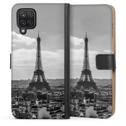 DeinDesign Galaxy A12 Handy Klapph&uuml;lle Handyh&uuml;lle aus Kunst Leder schwarz Flip Case Eiffeltour Paris France Sideflip mit langer Lasche
