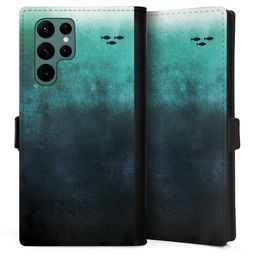 DeinDesign Galaxy S22 Ultra Handy Klapph&uuml;lle Handyh&uuml;lle aus Kunst Leder schwarz Flip Case Turquoise Water Fish Sideflip mit langer Lasche