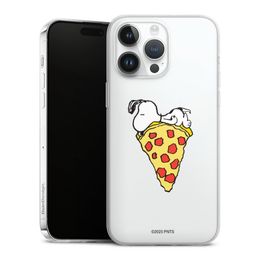 DeinDesign iPhone 14 Pro Max Handy Slim Case Silikon Handyh&uuml;lle transparent H&uuml;lle extra d&uuml;nn Peanuts Pizza Snoopy Silikon Slim Case
