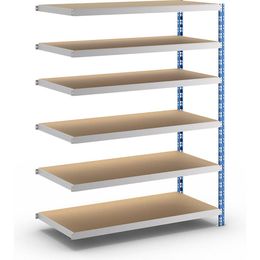 eurokraft basic Gro&szlig;fach-Steckregal, blau/grau, HxBxT 1976 x 1525 x 700 mm, Spanplattenb&ouml;den, Anbauregal