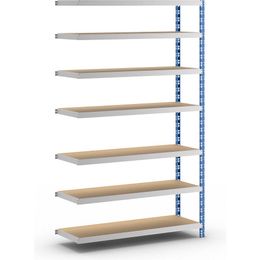 eurokraft basic Gro&szlig;fach-Steckregal, blau/grau, HxBxT 2522 x 1525 x 500 mm, Spanplattenb&ouml;den, Anbauregal