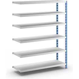 eurokraft basic Gro&szlig;fach-Steckregal, blau/grau, HxBxT 1976 x 1525 x 500 mm, Stahlblechb&ouml;den, Anbauregal